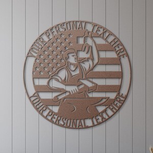 Personalized American Blacksmith Metal Sign. Ironworker Monogram Gift ...