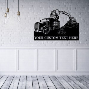 Personalized Excavator Loading Truck Metal Sign Gift. Custom Excavator ...