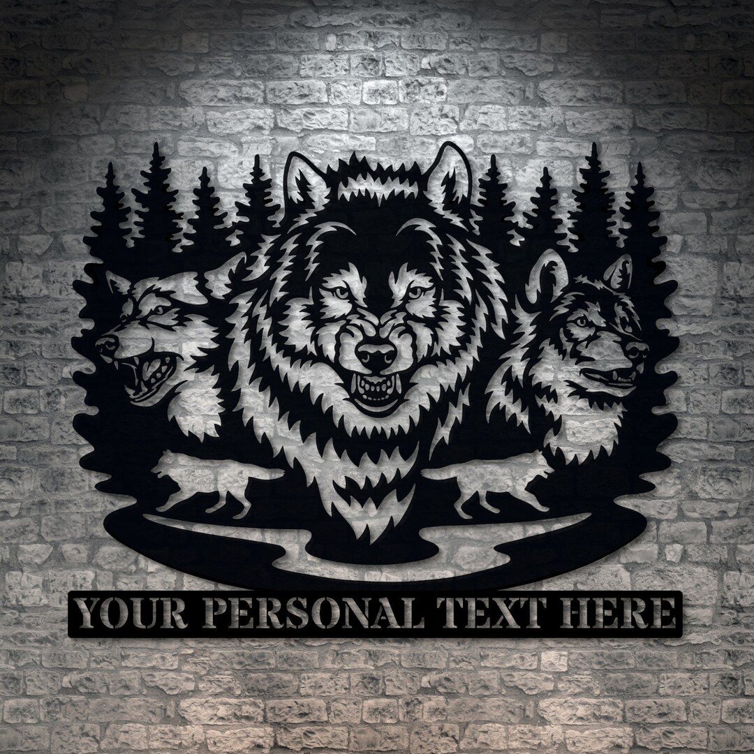 Personalized Wildlife Wolf Family Name Metal Sign. Custom Wolf Wall ...