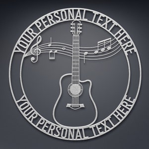 Personalized Guitar and Notes Name Metal Sign. Acoustic Guitar Name ...