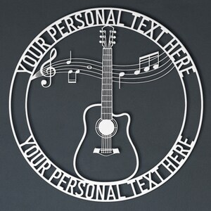 Personalized Guitar and Notes Name Metal Sign. Acoustic Guitar Name ...