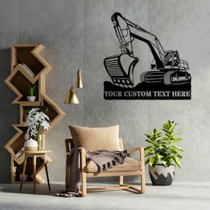 Personalized Excavator Digging Metal Sign With Custom Text, Excavator ...
