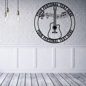 Personalized Guitar and Notes Name Metal Sign. Acoustic Guitar Name ...