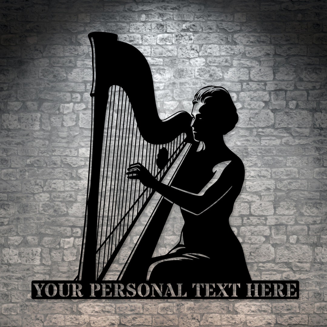 Personalized Harpist Metal Sign. Custom Harp Player Wall Decor Gift ...