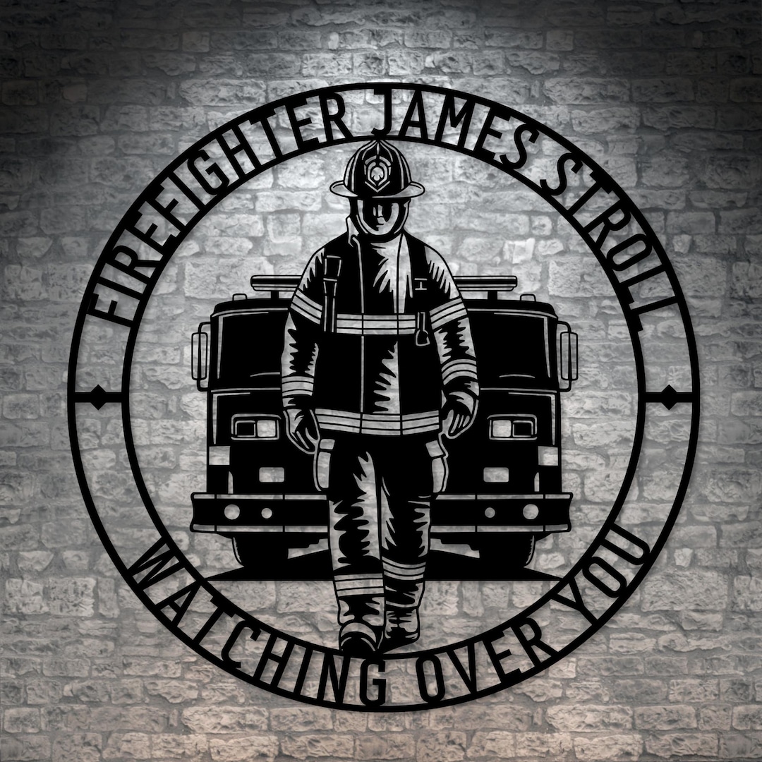 Personalized Firefighter Name Metal Sign. Custom Firetruck Wall Decor ...