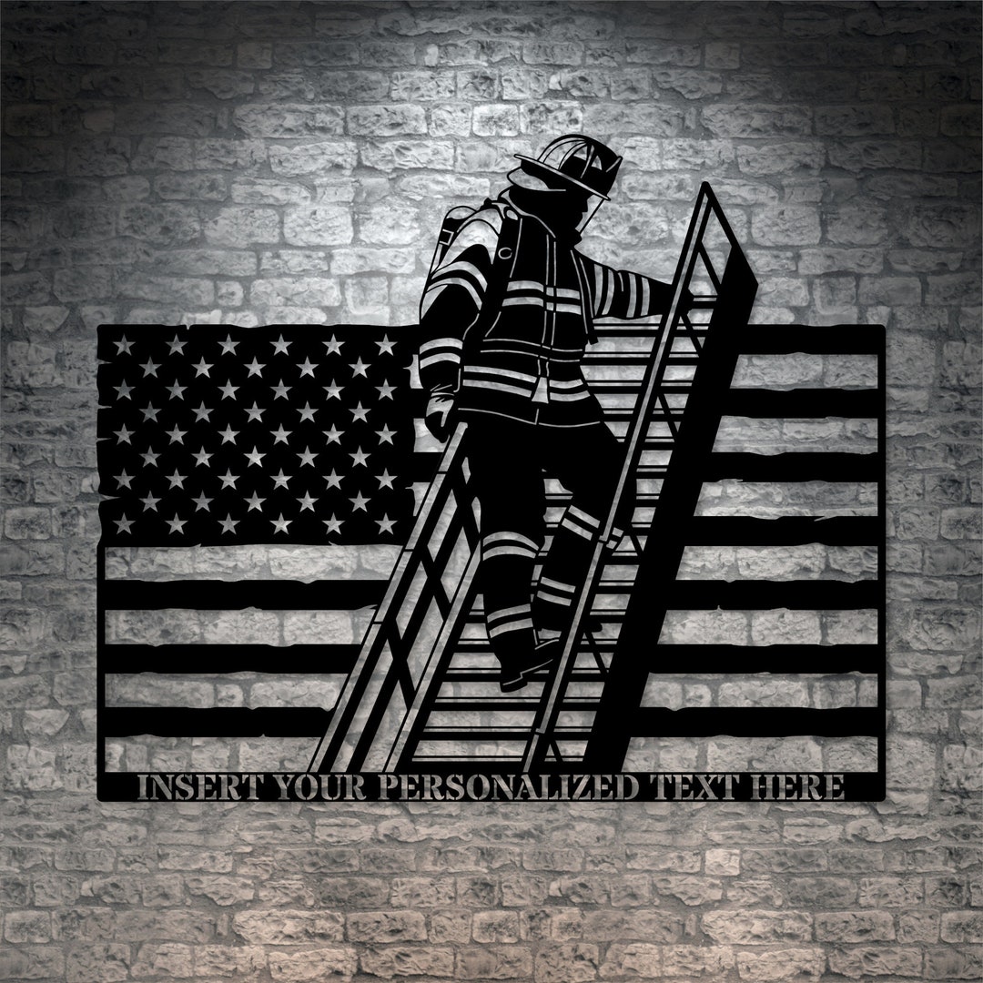 Personalized American Firefighter Metal Sign. Custom US Fireman Wall ...