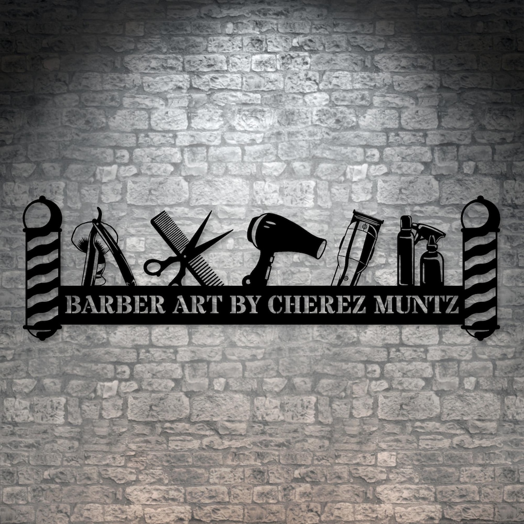 Personalized Barber Shop Metal Sign Gift. Custom Barber Logo Wall Decor ...