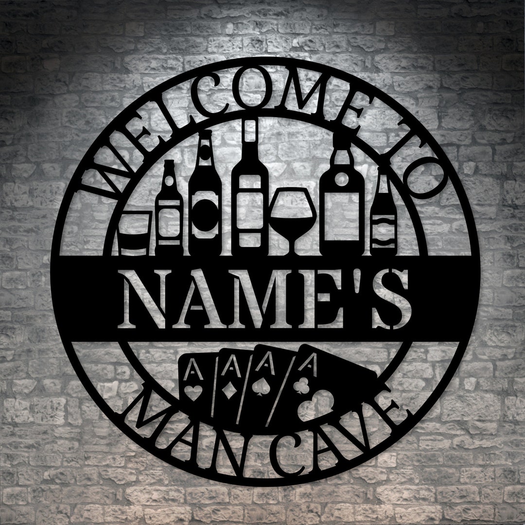 Personalized Man Cave Name Metal Sign. Custom Poker Wall Decor Gift ...