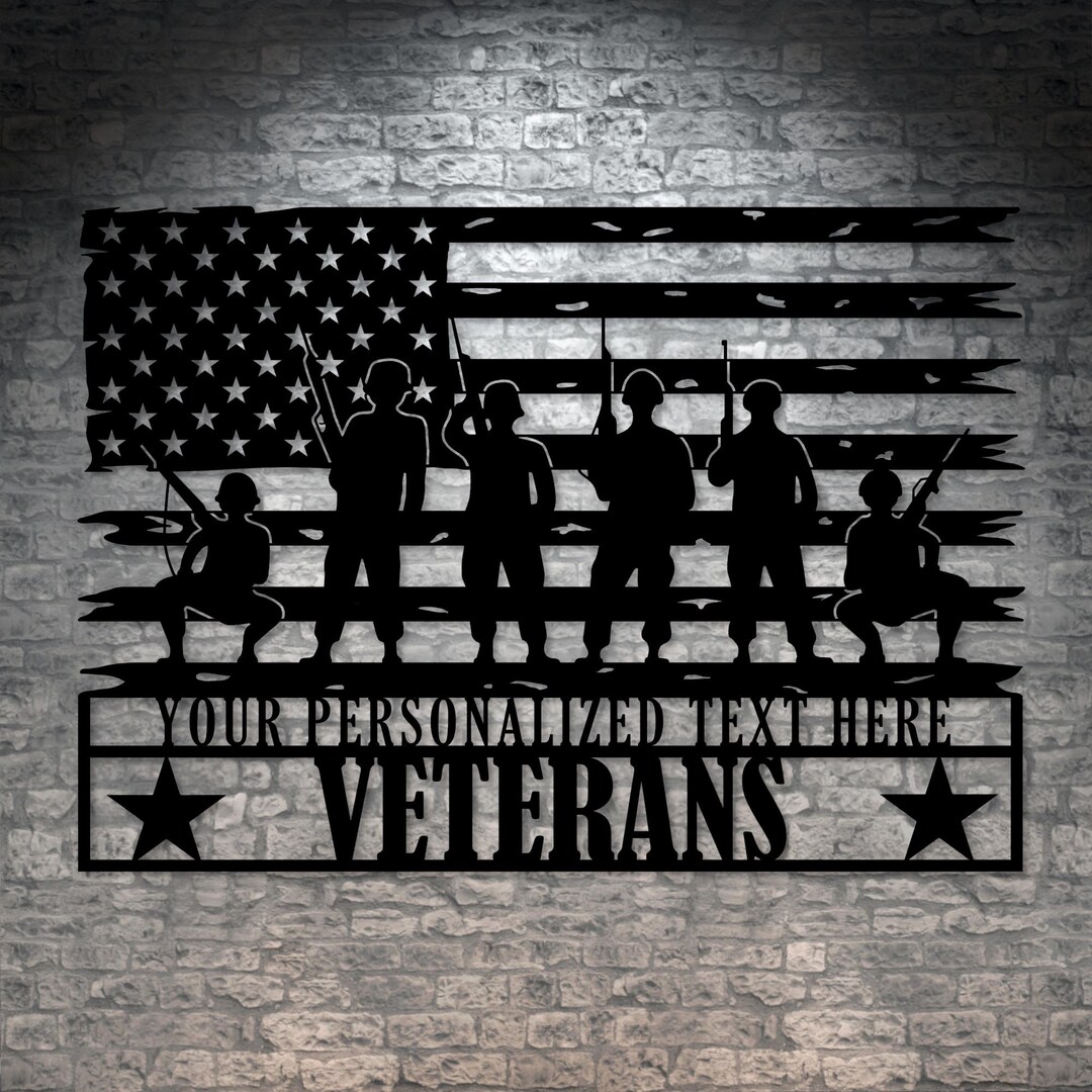 Personalized Veterans US Flag Metal Sign Gift. Army Wall Art Portrait ...