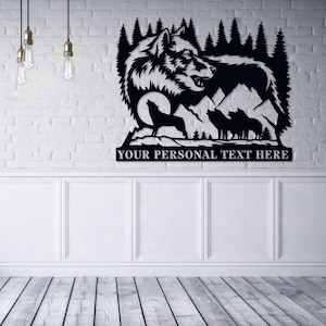 Personalized Howling Wolf Name Metal Sign Gift. Custom Wolf Family Wall ...