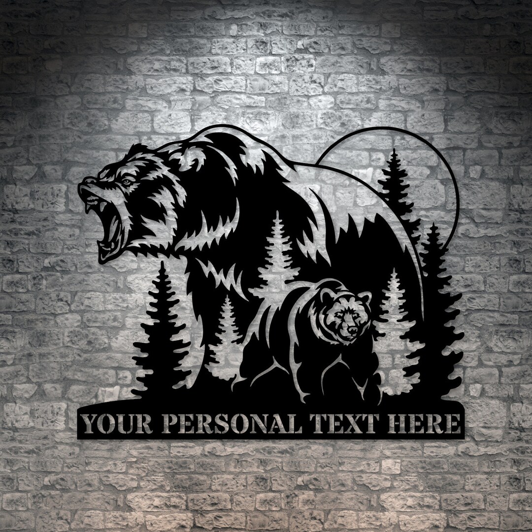 Personalized Nature Wildlife Roaring Bear Metal Sign. Custom Nature ...