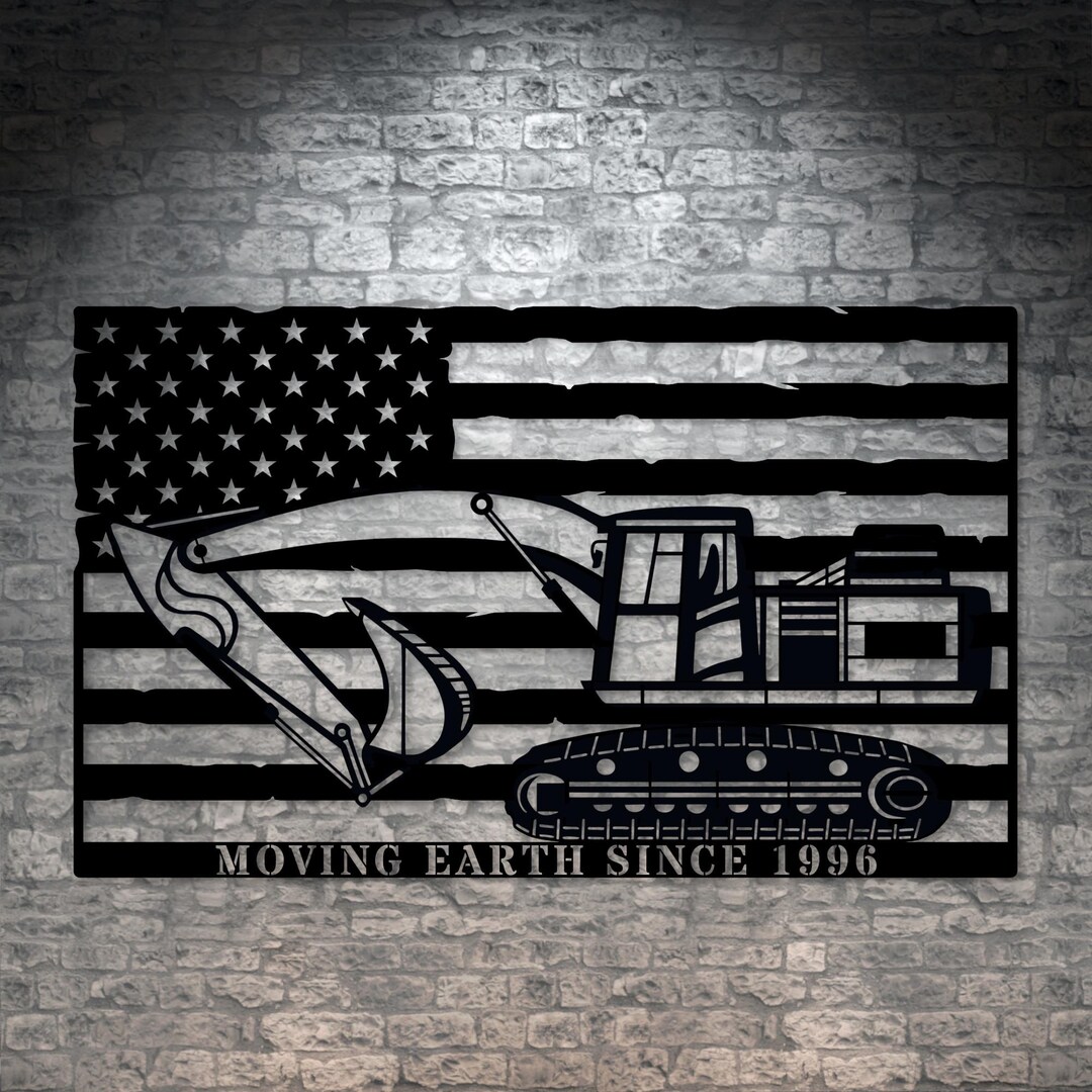Personalized American Excavator Metal Sign. Custom US Loader Wall Decor ...