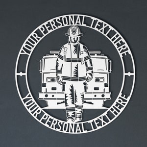 Personalized Firefighter Name Metal Sign. Custom Firetruck Wall Decor ...