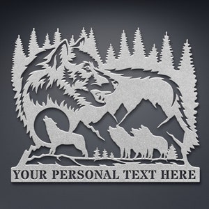 Personalized Howling Wolf Name Metal Sign Gift. Custom Wolf Family Wall ...