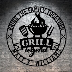 Personalized Grill Legend Name Metal Sign. Custom Grill Wall Decor Gift ...