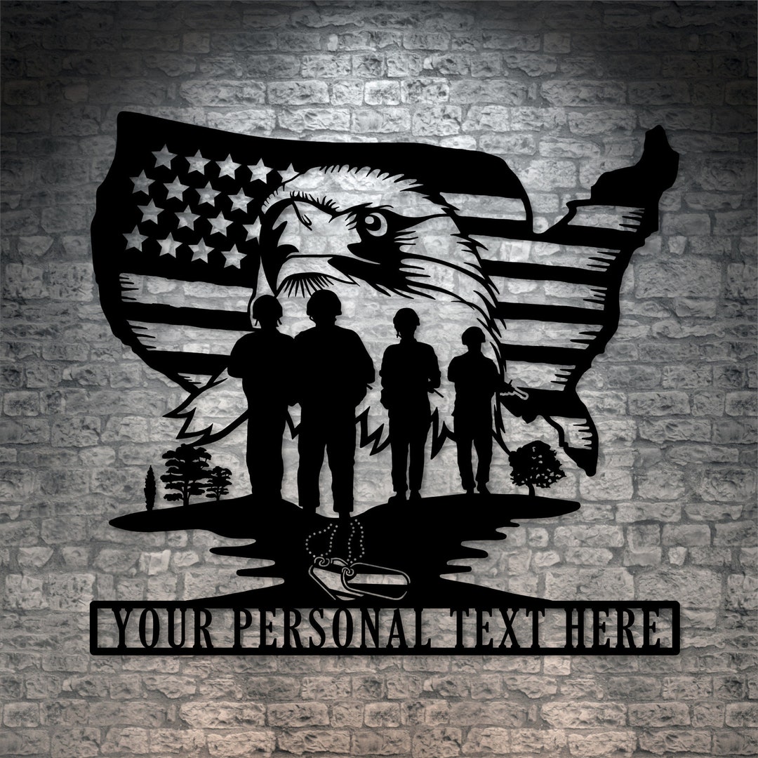 Personalized Patriotic US Military Metal Sign. Military Eagle Metal ...