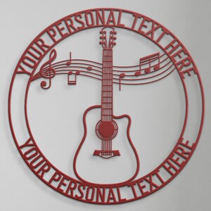 Personalized Guitar and Notes Name Metal Sign. Acoustic Guitar Name ...