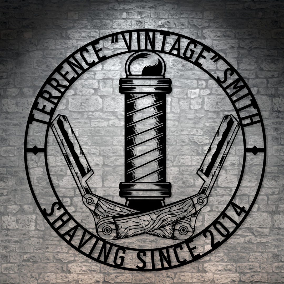 Personalized Barber Pole Shop Metal Sign. Custom Barber Razor Wall ...
