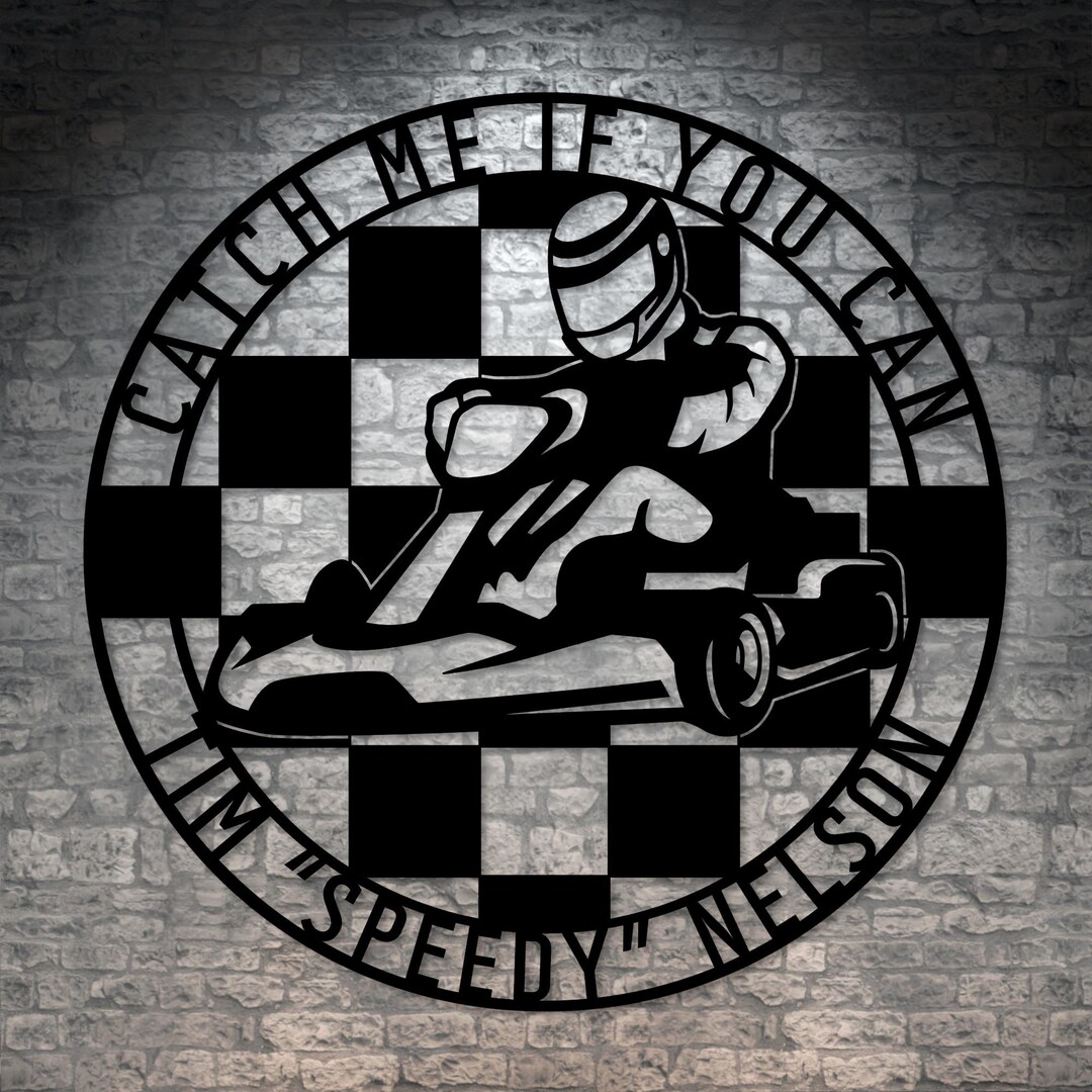 Personalized Go Kart Name Metal Sign. Custom Checkered Flag Wall Decor ...