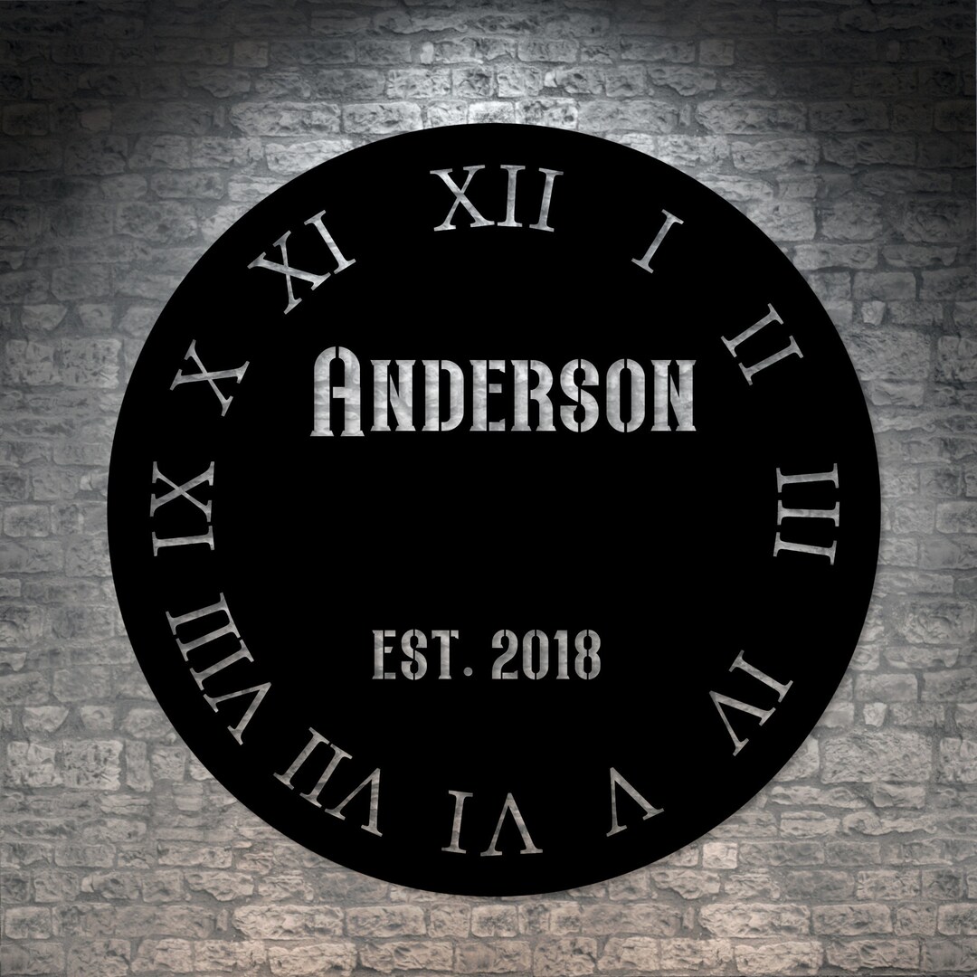Personalized Roman Clock Numbers Wall Metal Sign. Custom Family Name ...