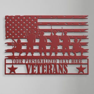 Personalized Veterans US Flag Metal Sign Gift. Army Wall Art Portrait ...