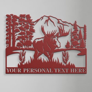 Personalized Wildlife Moose Name Metal Sign Gift. Custom Landscape Wall ...