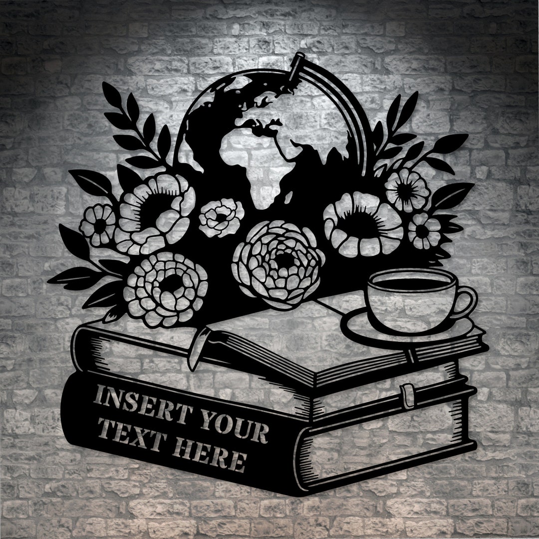 Personalized Floral Bookworm Name Metal Sign. Custom Home Library Wall ...
