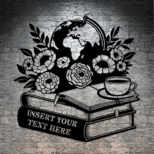 Personalized Floral Bookworm Name Metal Sign. Custom Home Library Wall ...