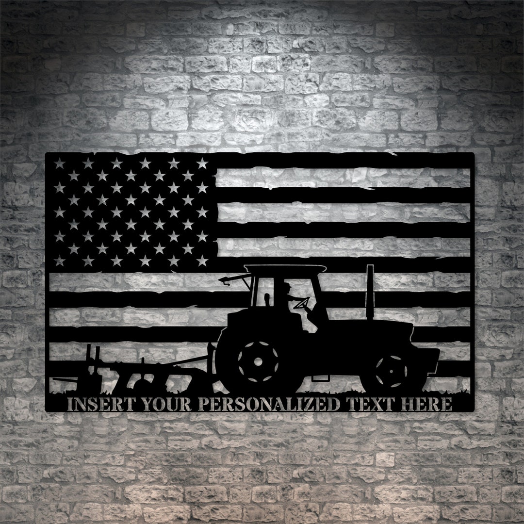 Personalized American Tractor Metal Sign. Custom US Farming Wall Decor ...