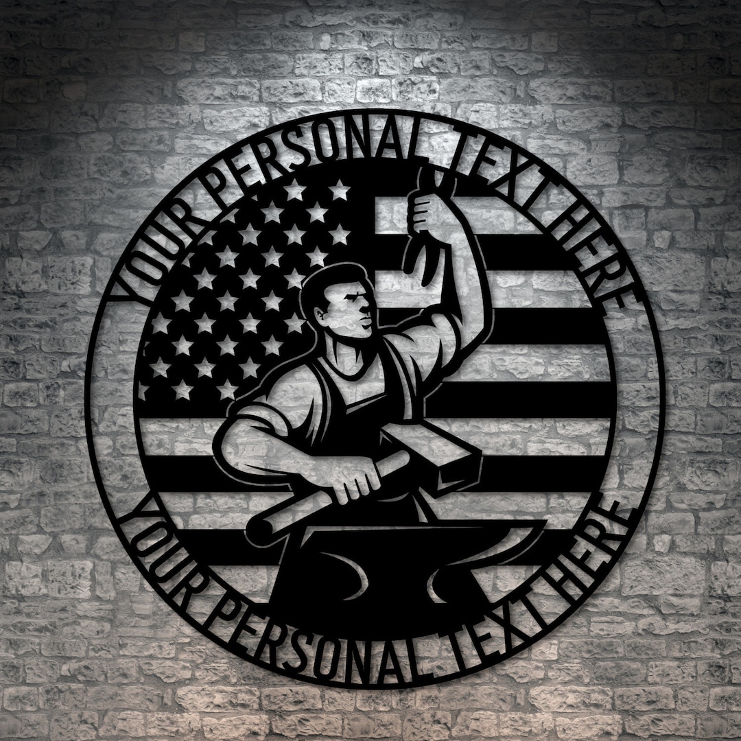 Personalized American Blacksmith Metal Sign. Ironworker Monogram Gift ...