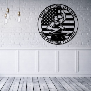 Personalized American Blacksmith Metal Sign. Ironworker Monogram Gift ...
