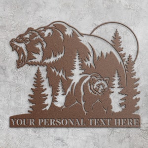 Personalized Nature Wildlife Roaring Bear Metal Sign. Custom Nature ...