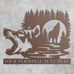 Personalized Angry Wolf Name Metal Sign. Custom Wolf Pack Wall Decor ...
