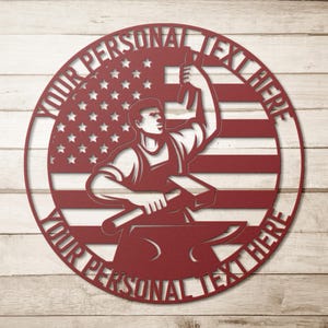 Personalized American Blacksmith Metal Sign. Ironworker Monogram Gift ...