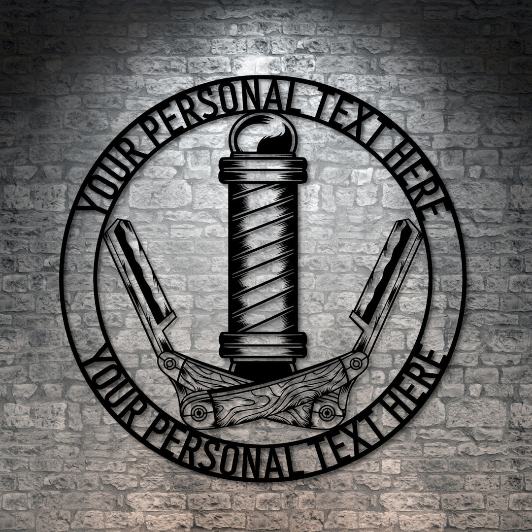 Personalized Barber Pole Shop Metal Sign. Custom Barber Razor Wall ...