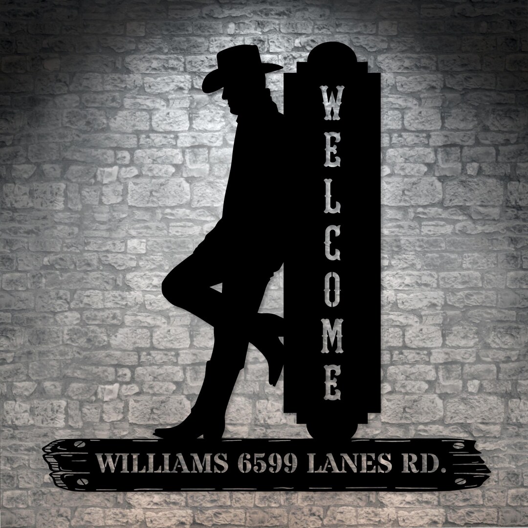 Personalized Cowboy Welcome Metal Sign Gift. Customizable Home Address ...
