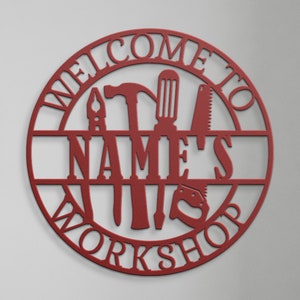Personalized Workshop Name Metal Sign. Custom Garage Wall Decor Gift ...