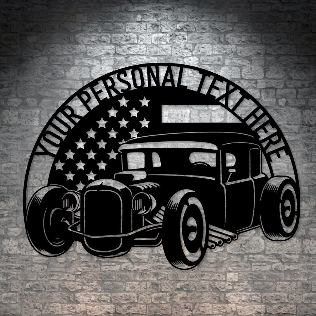 Personalized American Hot Rod Name Metal Sign. US Custom Car Wall Decor ...