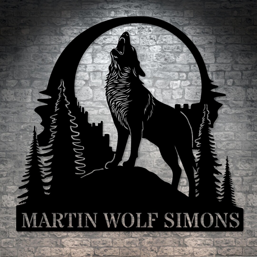 Personalized Wolf Display Metal Sign. Custom Howling Wolf Portrait Wall ...