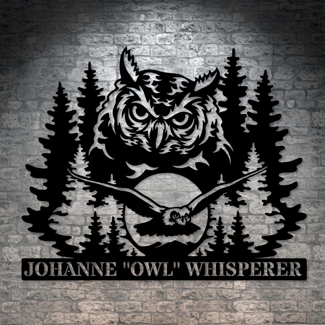 Personalized Owl Name Metal Sign Gift. Custom Owl Nature Wall Art Decor ...