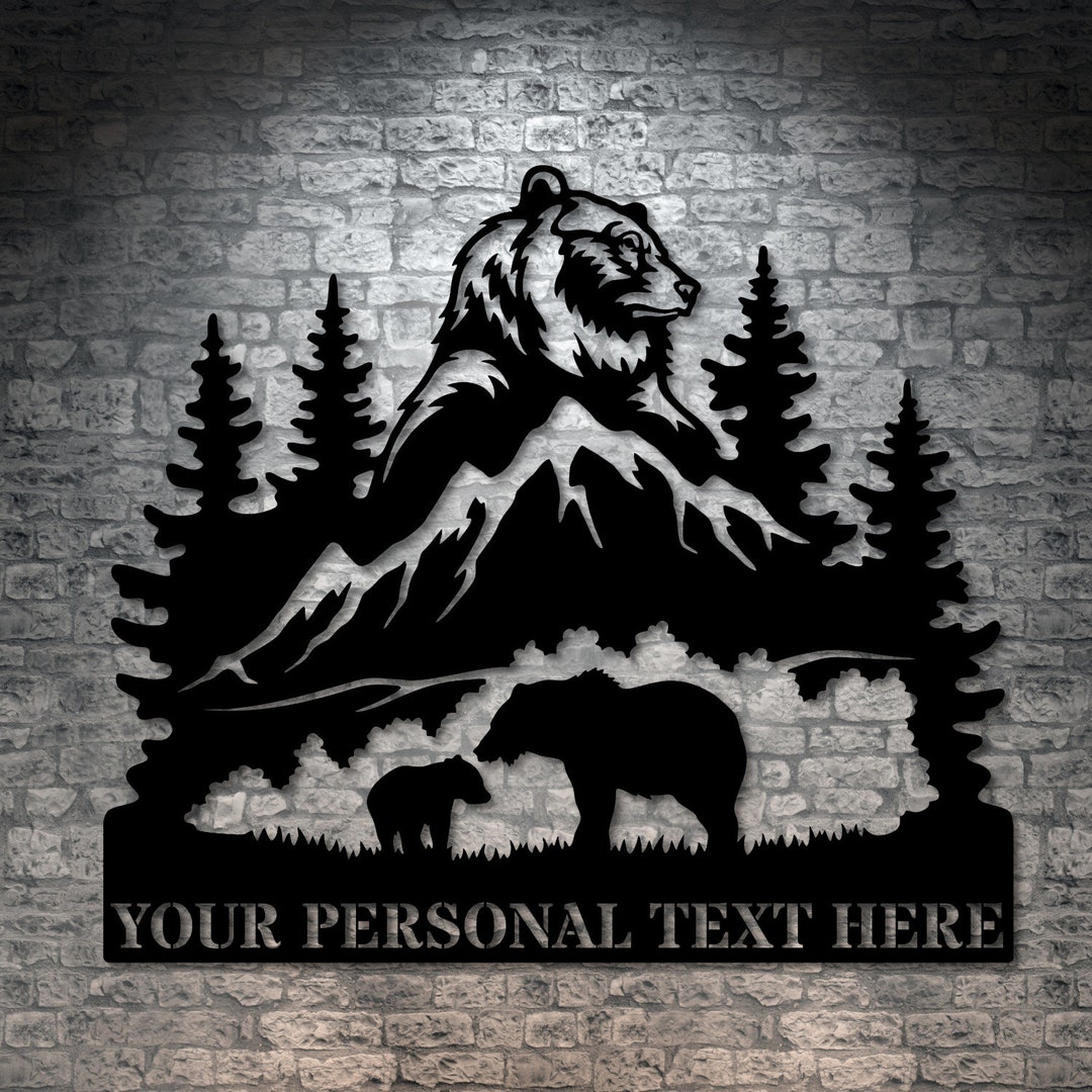 Personalized Mountain Bears Name Metal Sign. Custom Bear Family Wall ...