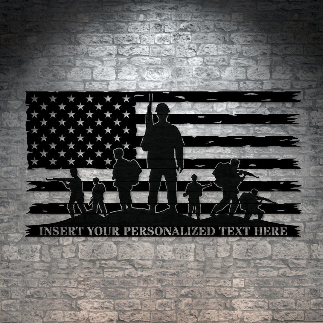 Personalized US Military Flag Metal Sign Gift. Custom American Military ...