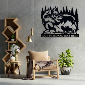 Personalized Howling Wolf Name Metal Sign Gift. Custom Wolf Family Wall ...