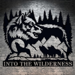 Personalized Howling Wolf Name Metal Sign Gift. Custom Wolf Family Wall ...