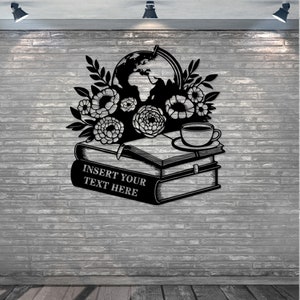 Personalized Floral Bookworm Name Metal Sign. Custom Home Library Wall ...