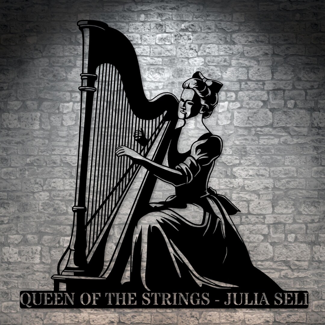 Personalized Female Harpist Metal Art Sign. Custom Harp Lover Wall ...