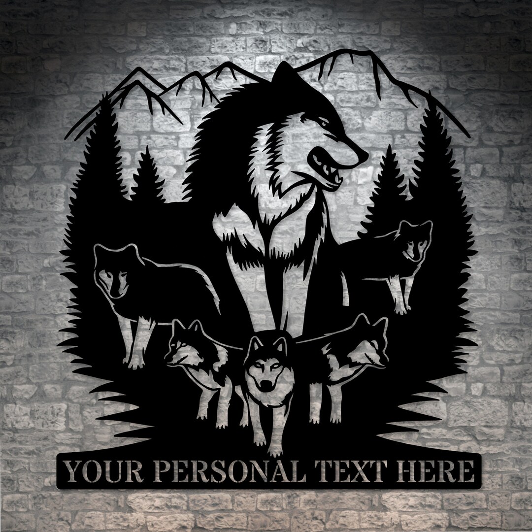 Personalized Wolf Pack Name Metal Sign Gift. Custom Wildlife Wall Decor ...