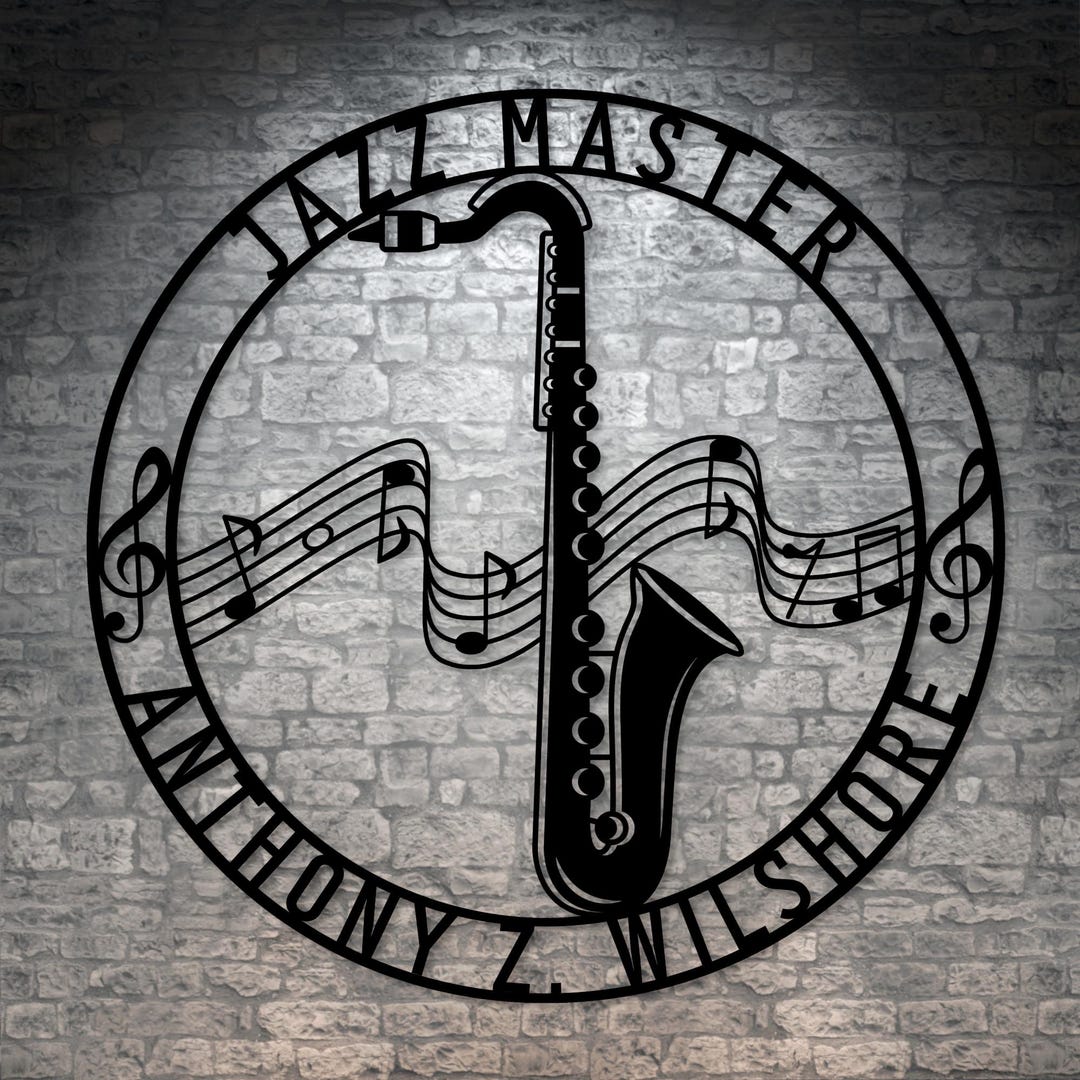 Personalized Saxophone and Notes Name Metal Sign. Custom Jazz Player ...