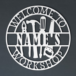Personalized Workshop Name Metal Sign. Custom Garage Wall Decor Gift ...