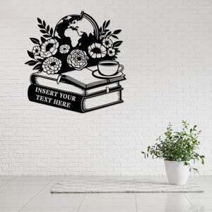 Personalized Floral Bookworm Name Metal Sign. Custom Home Library Wall ...